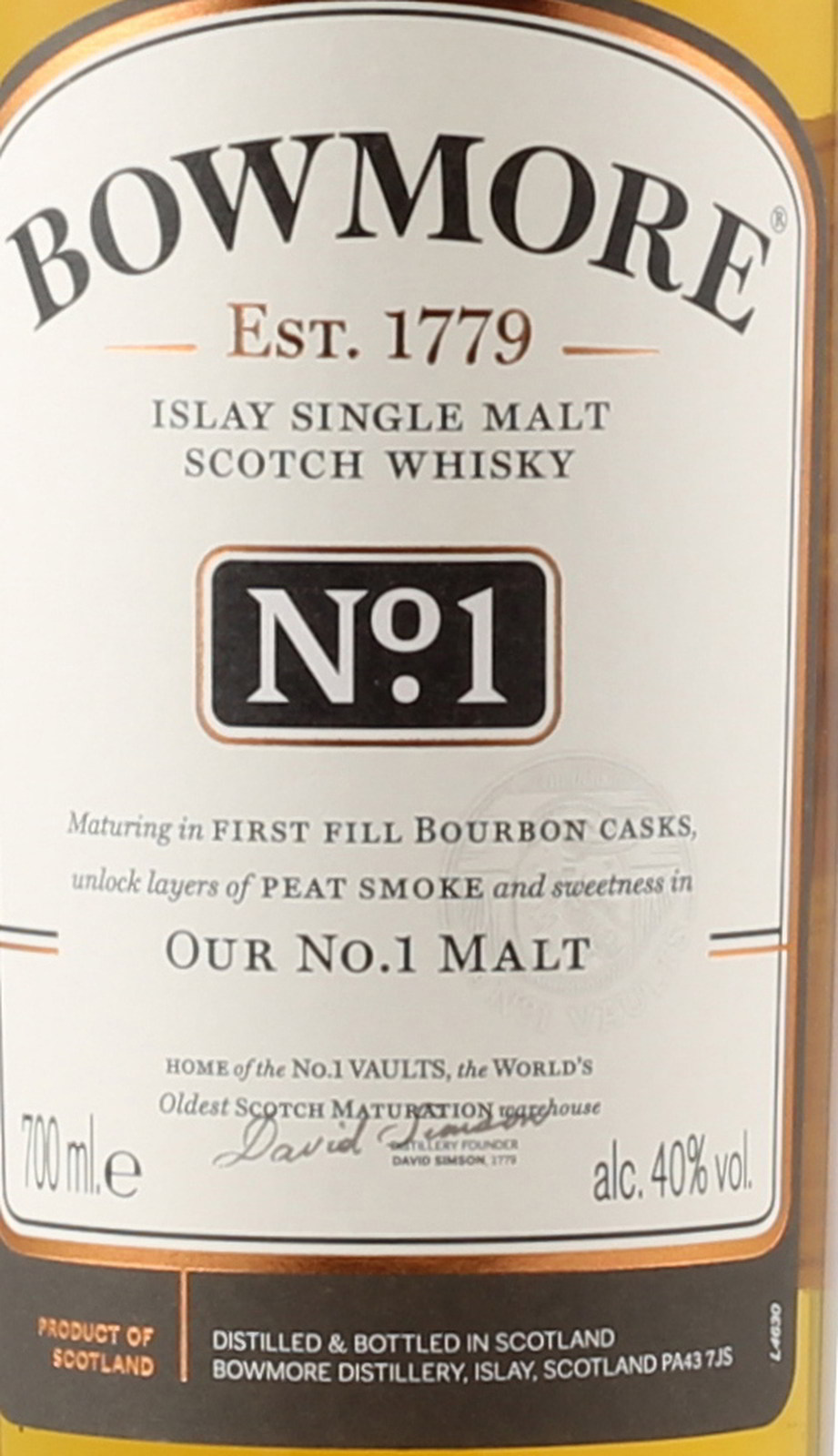Bowmore No. 1 Single Malt Whisky 0,7 Liter 40 % Vol.