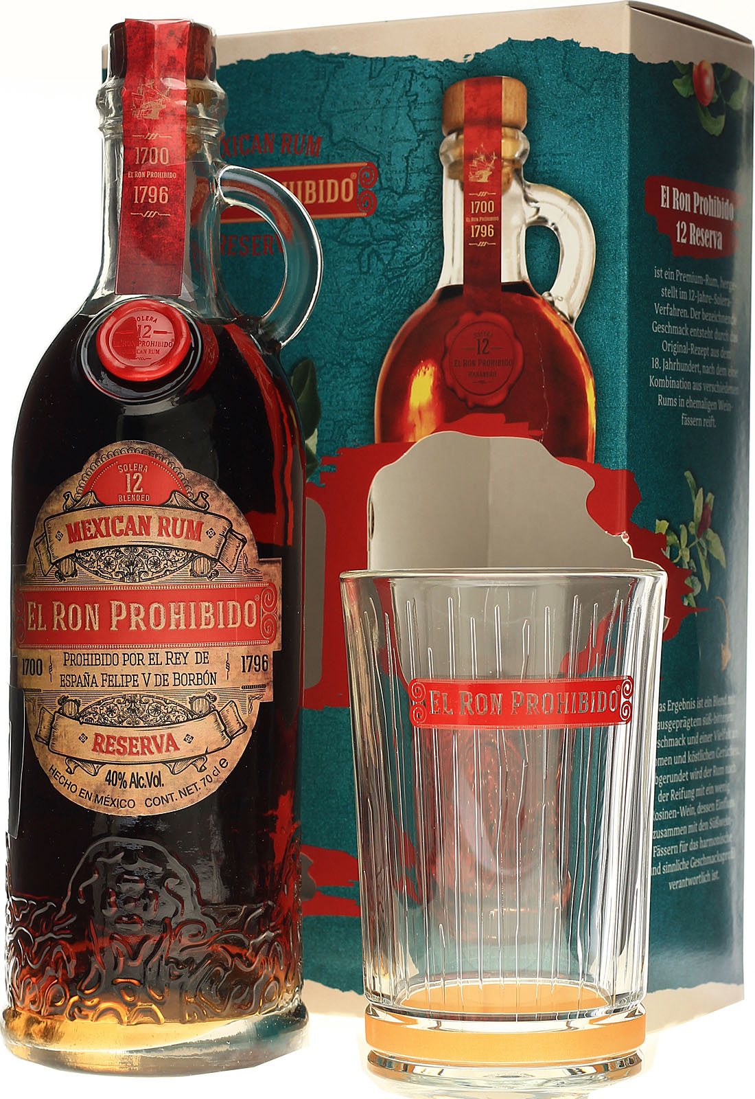 El Ron Prohibido Reserva 12 0,7 Liter 40 % Vol. + Glas, Geschenkset
