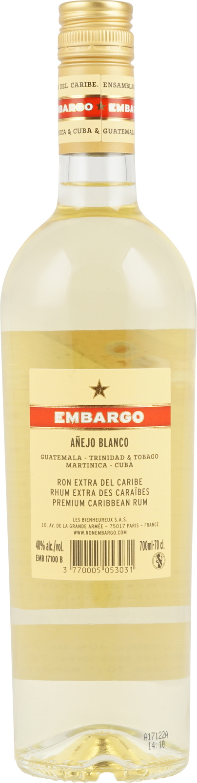 Embargo Anejo Blanco Rum - Guter Karibik Rum mit 700 ml