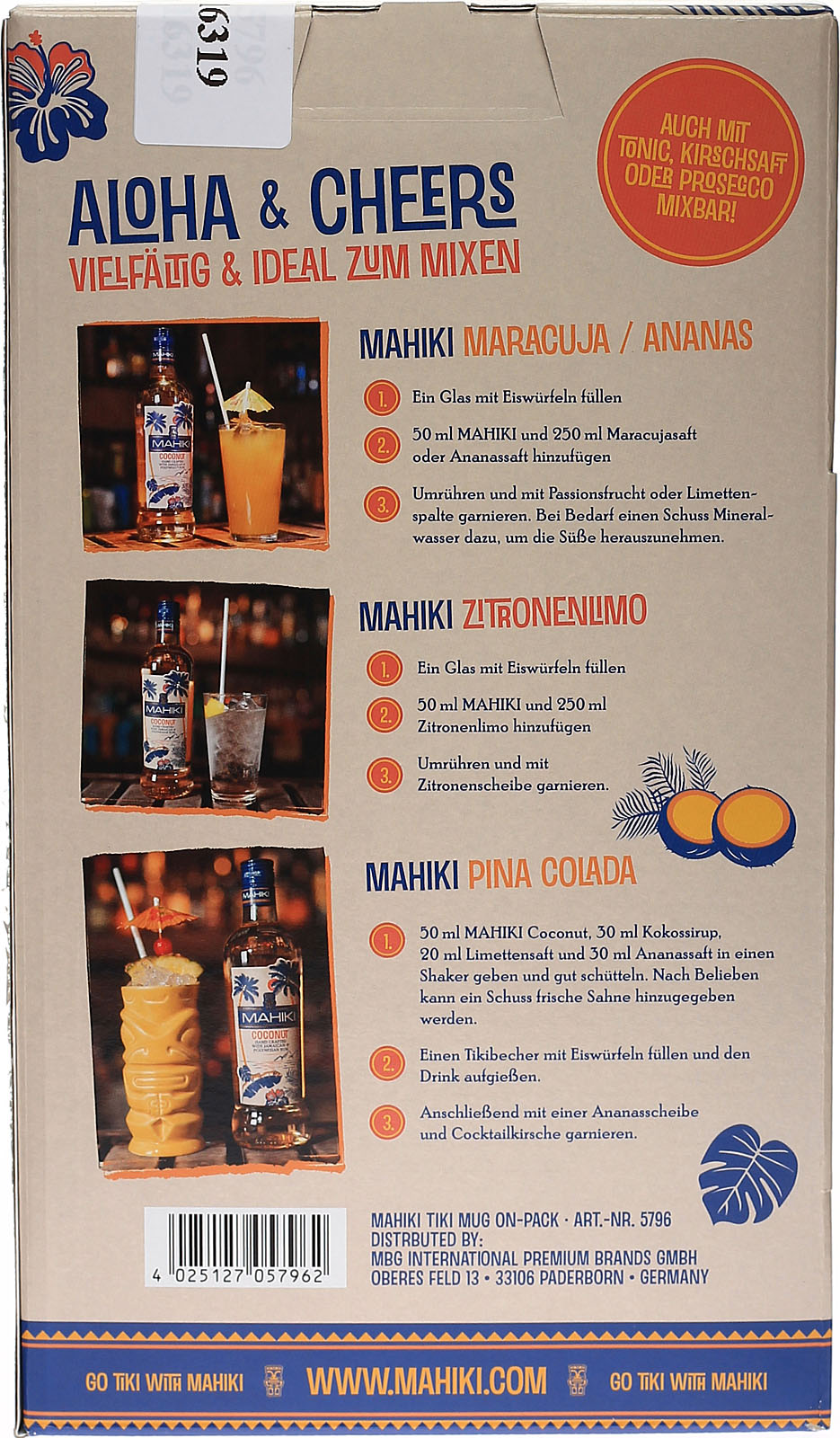 Mahiki Coconut Liqueur + Tiki Becher, köstliche und tre