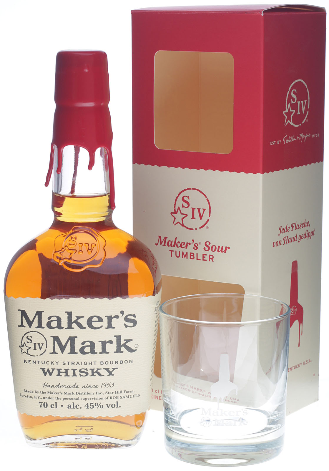 Makers Mark Red Wax im Geschenkset mit Whiskyglas, milder Bourbon